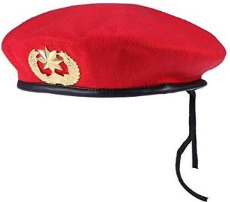 Pretyzoom B&eacute;ret Hommes pour Chapeaux Casquette pour Hommes Garnison B&eacute;rets Militaires B&eacute;ret Fran&ccedil;ais Dansant Carr&eacute; Rouge Bonnet de Laine &Eacute;toile &agrave; Huit Branches 