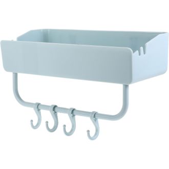 NUOBESTY Bohrfreies Duschablage Wandregal mit Haken Kunststoff Bad und K&uuml;chen Organizer f&uuml;r Glatte Fliesen und Glasfl&auml;chen