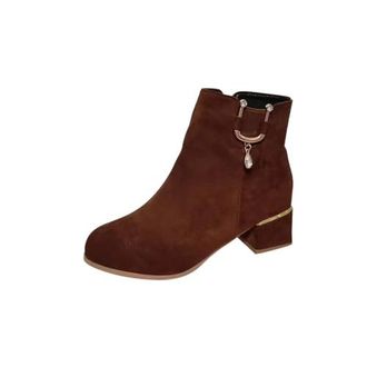 E.SSUE 2023 Bottines Talon Femme Vintage Chunky Talon Haut Chelsea Cowboy Bottes Chaud Cheville Chaussons Imperm&eacute;able Confortable Slip On Chaussures Dhiver E
