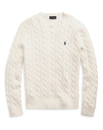 Ralph Lauren Rundhalspullover mit Zopfstrickmuster und kleiner Pony-Stickerei in