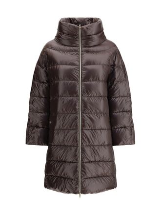 Herno Womens Down Jacket Midi Dark Brown Polyester Puffer