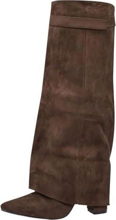 Generic Femme Bottes Hautes en Daim &Agrave; Talons Hauts Bout Pointu Semelle Antid&eacute;rapante Bottes &Eacute;l&eacute;gantes R&eacute;tro Ample Et Confortable Boots Chaussures Femme D&eacute;cont