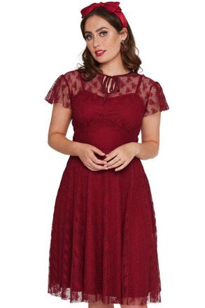 Voodoo Vixen A-Linien-Kleid Melody Burgundy Lace Flare Dress Retro Vintage Spitze