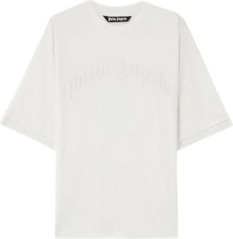 Palm Angels Homme, Tops, Blanc, Taille: L T-shirt &agrave; Manches Courtes Double &Eacute;paisseur et Encolure C&ocirc;tel&eacute;e Brod&eacute;