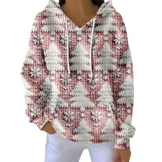 Generic Sweat à capuche de Noël ample pour femme - Sweat-shirt de Noël mignon - Imprimé Père Noël - Pull ample décontracté à manches longues pour entraînement