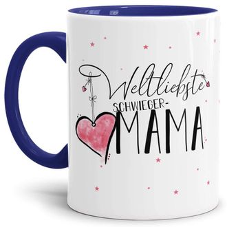 Tassendruck Tasse mit Spruch f&uuml;r die Weltliebste Schwiegermama - Kaffeetasse/Familie/Geschenk-Idee/Mug/Cup/Innen & Henkel Dunkelblau
