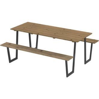 OUTSUNNY Table de pique-nique robuste 6 personnes - table foresti&egrave;re pic nic - table-bancs bois acier