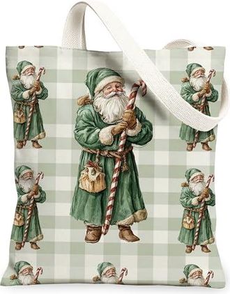 Generic Sacs fourre-tout en toile motif P&egrave;re No&euml;l, sacs de courses r&eacute;utilisables, classiques festifs, l&eacute;gers et lavables pour cadeaux de No&euml;l 33 x 38 cm