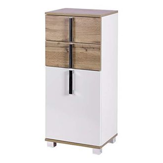 Schildmeyer Seitenschrank Luca 135869, weiß glanz/Eiche Landhaus Dekor, 40,3/32,0/94,8 cm