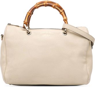 Gucci Hobo Bags - Medium Calfskin Bamboo Shopper Boston Bag - Gr. unisize - in Wei&szlig; - f&uuml;r Damen