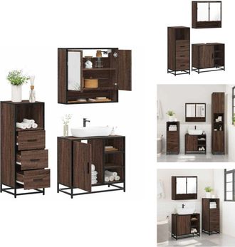 vidaXL 3-tlg. Badm&ouml;bel-Set Braun Eichen-Optik Holzwerkstoff - Badm&ouml;bel Set - Badm&ouml;bel Sets - Badm&ouml;belset - Badm&ouml;bel