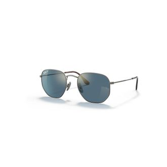 Ray-Ban Hexagonal Titanium Sonnenbrillen Gunmetal Fassung Blau Glas Polarisiert 54-21