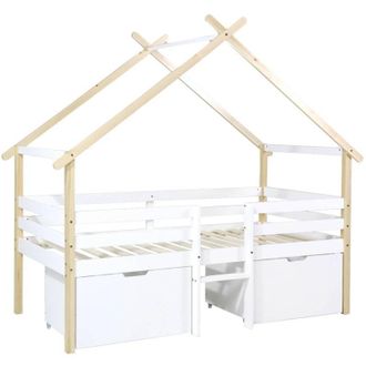 Sweeek Kinderbett 90 x 190 cm Kiefernholz inklusive Lattenrost und 2 Schubladen