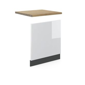 Vicco Frontblende R-Line, Geschirrspüler Fronttür, Weiß Hochglanz/Anthrazit, 60 cm, AP Eiche