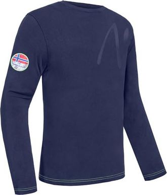 Nebulus T-shirt à manches longues CHOP, à manches longues, col rond pour homme, Bleu marine/jaune lime, L