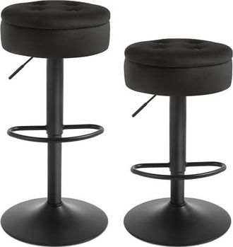 Woltu Tabourets Bar, Lot de 2 Tabourets Haut, Tabourets Pivotants à 360°, Tabourets Modernes avec Repose-Pieds pour Cuisine, Salle à Manger, Bar, Velours + 