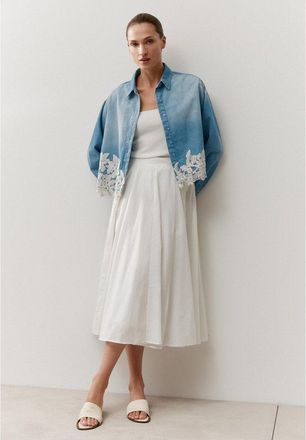 More & More Klassische Bluse l&auml;ssiges, kurzes Jeanshemd mit Spitze