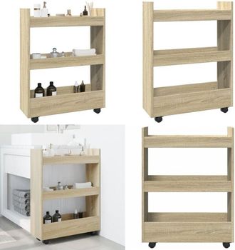 vidaXL Aufbewahrungswagen Schmal 3 Etagen Sonoma Eiche Holzwerkstoff - Vidaxl