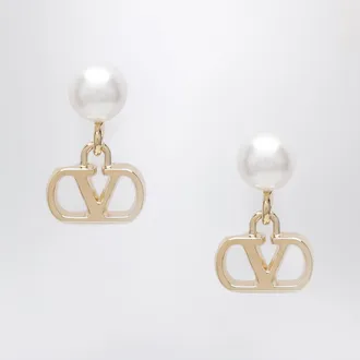Valentino Garavani Goldfarbene VLogo Signature Ohrringe mit Perle
