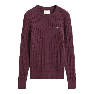 GANT Pull en coton stretch &agrave; torsades et col rond - Femme - Pulls - Rouge - Taille: 38 FR