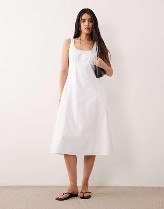 Calvin Klein Jeans Robe mi-longue en popeline de coton - Blanc