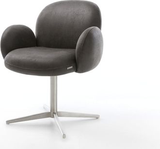 DELIFE Drehstuhl Nube-Flex mit Armlehnen Mikrofaser Anthrazit Vintage Fußkreuz Edelstahl 360° drehbar Taschenfederkern, Esszimmerstühle