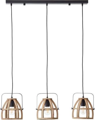 Brilliant Lamp Calley suspension &agrave; 3 lampes bois fonc&eacute;/aluminium noir noir 3x A60, E27, 42 w