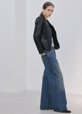 Mango Wide-Leg-Jeans mit Strass mittelblau - Damen - 32 - MANGO