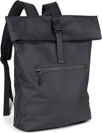 styleBREAKER Unisex Rucksack Wasserfest in Seesack Optik, Backpack Einfarbig, Rei&szlig;verschluss, Schnalle, Laptop Fach 02012408, Farbe:Schwarz
