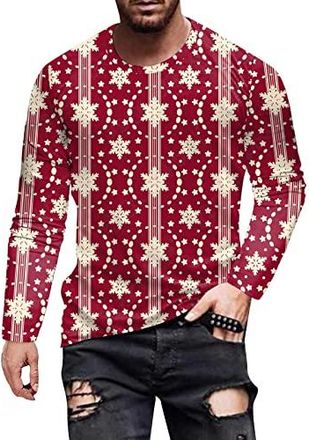 Generic Pull de Noël amusant pour homme avec motif renne et arbre de Noël - Pull à manches longues - Col rond - Tendance - Décontracté - Pull dautomne et dhiv