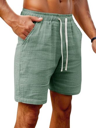 Onsoyours Kurze Hosen Herren Musselin Leicht Sommer Shorts Casual Loose Sporthose kurz mit Tasche A Gr&uuml;n XS