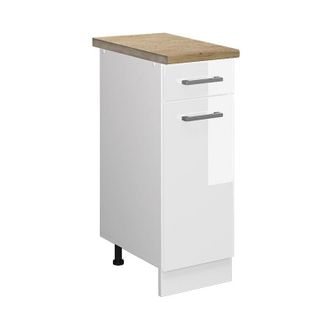 Vicco K&uuml;chenunterschrank R-Line, Wei&szlig; Hochglanz, 30 cm, ap Eiche