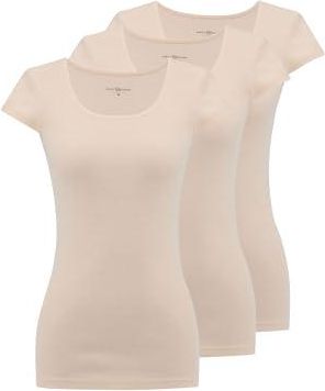 Westmark London Femmes Coton 3 Pack Taille XS-Demi Manches Camisoles Hauts pour Femmes en Beige c&ocirc;tes Fines Long Basique d&eacute;bardeur Dames Camisoles