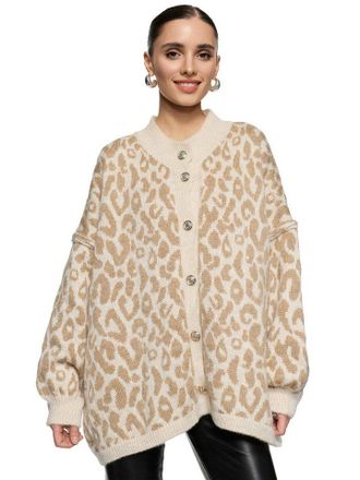 Worldclassca Cardigan WORLDCLASSCA Damen Cardigan Oversize Strickjacke Kn&ouml;pfen Leopard Look Neue Kollektion - Stilvolle und gem&uuml;tliche Strickmode f&uuml;r Damen