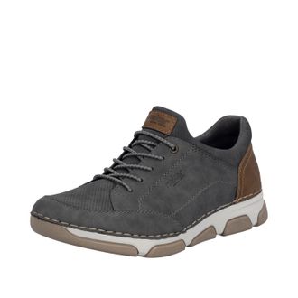 Rieker Slip-On Sneaker RIEKER, Herren, Gr. 46, dunkelgrau, braun, Lederimitat, Textil, unifarben mit Farbeinsatz, Schuhe, Slipper, Schlupfschuh, Halbschuh, F