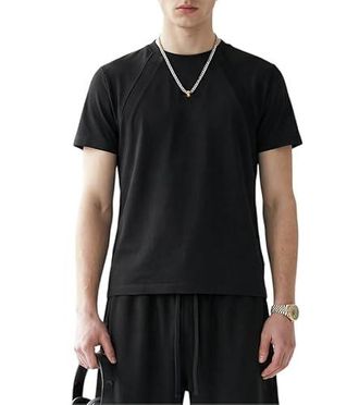 Generic T-shirt d&eacute;contract&eacute; &agrave; manches courtes pour homme - T-shirt basique respirant en coton m&eacute;lang&eacute; - T-shirt d&eacute;t&eacute; d&eacute;contract&eacute; et &eacute;l&eacute;gant, Noir, XXL