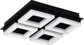 Eglo LED Deckenleuchte Fradelo 1, 4 flammige Deckenlampe, Wohnzimmerlampe aus Metall, Kunststoff in Schwarz, Kristall in Klar, Schlafzimmerlampe eckig, LED