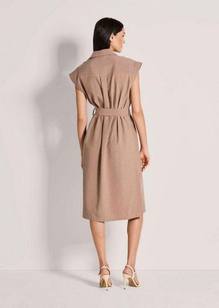Madeleine Midikleid Sommerkleid mit Bindeband Leinenkleid mit Knopfleiste, Taschen, Kniel&auml;nge und ohne Arm