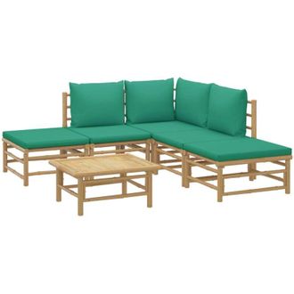 vidaXL Salon de jardin 6 pcs avec coussins vert bambou vidaXL