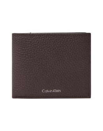 Calvin Klein Jeans - Portefeuille &agrave; deux volets en cuir avec logo m&eacute;tallis&eacute; - Marron-Brown