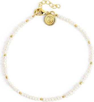 Singularu Pearls Dots Armband. Edelstahl mit 18 Kt Vergoldeter Beschichtung und Zuchtperle. Schmuck f&uuml;r Damen