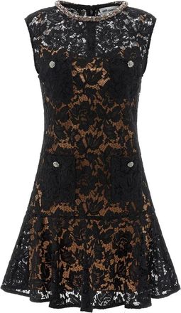 Self Portrait Femme, Robes, Noir, Taille: 36 FR Lace Crystal Mini Dress