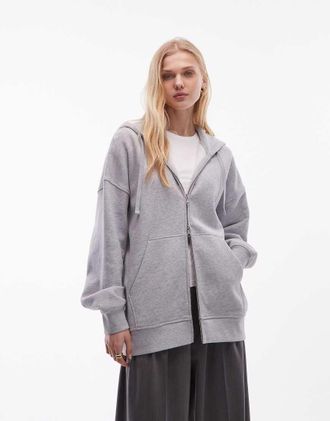 Arket Schwere Kapuzenjacke in meliertem Grau mit Rei&szlig;verschluss