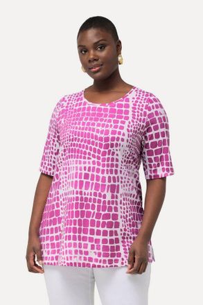 Ulla Popken T-Shirt T-Shirt Pima Cotton Ziersteine Rundhals Halbarm