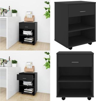 vidaXL Vidaxl - Rollschrank Schwarz 46x36x59 cm Holzwerkstoff - Rollcontainer - Schreibtischschublade - B&uuml;roorganisation - Stauraum - Schwarz - Home & Living