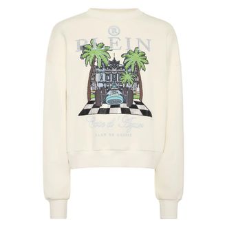 Philipp Plein Femme, Sweatshirts et sweats &agrave; capuche, Beige, Taille: 40 FR SweaT-shirt LS New Port Beach Cut