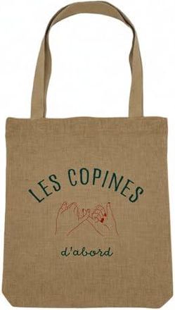 Fabulous Sac Shopping Tote Bag Aspect Lin - Les Copines dAbord Amies - Sac de Courses Toile Epaisse 360g Beige Naturel Cabas Port&eacute; Epaule Solide Imprim&eacute; en Fra