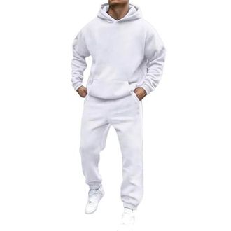 Generic Ensemble de jogging pour homme avec sweat &agrave; capuche et pantalon - Ensemble de surv&ecirc;tement d&eacute;contract&eacute; en molleton chaud avec cordon de serrage et poch