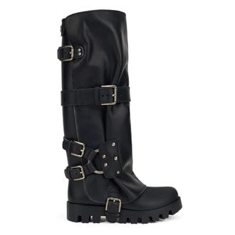 Dolce & Gabbana Femme, Chaussures, Noir, Taille: 36 EU Bottes de motard en cuir