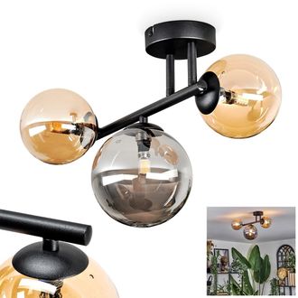 HOFSTEIN Deckenleuchte Chehalis, 3-flammige Deckenlampe aus Metall/Glas in Schwarz/Rauch/Bernstein, Leuchte im Retro/Vintage-Design (Schirme &Oslash; 12;15 cm), G9, E